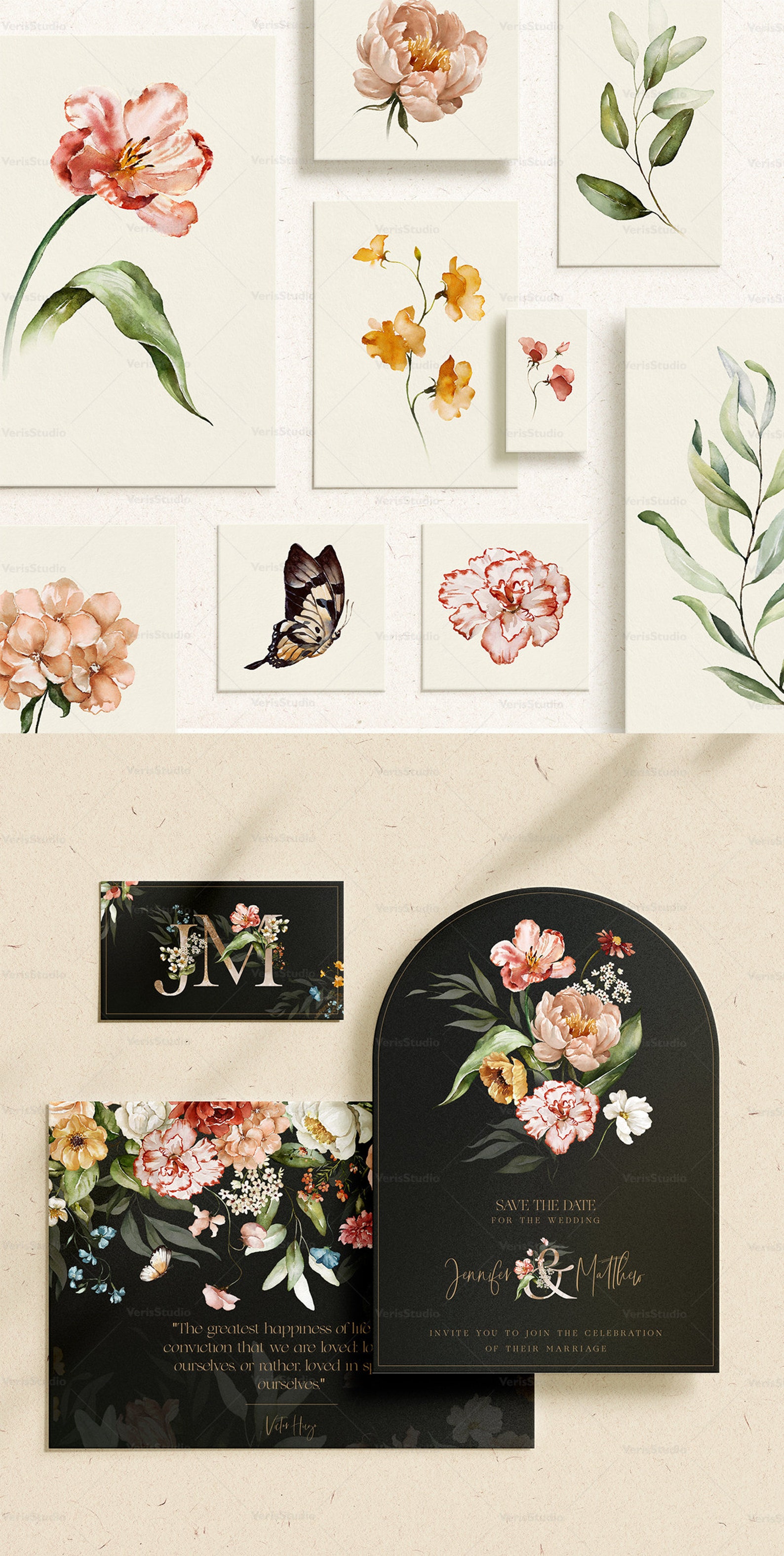 Watercolor Peach Pink Blush Green Alphabet Numbers Bouquet Flowers Wedding Invitation Floral ...