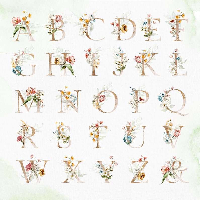 Alphabet Watercolor Blush Rose Gold Pink Peach Ampersand - Etsy