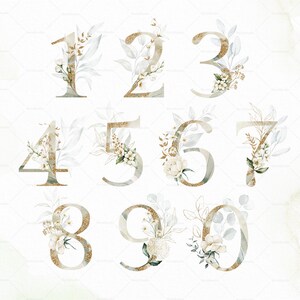 White Gold Green Flowers Eucalyptus Leaves Alphabet Ampersand Number ...