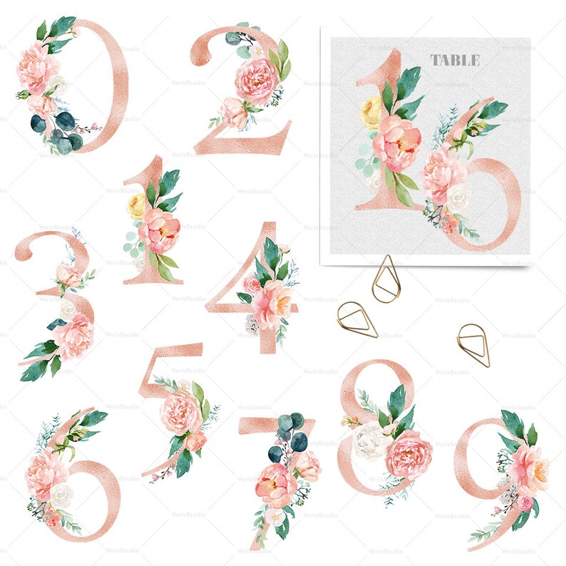 Rose Gold Pink Peach Alphabet Ampersand Numbers Watercolor - Etsy