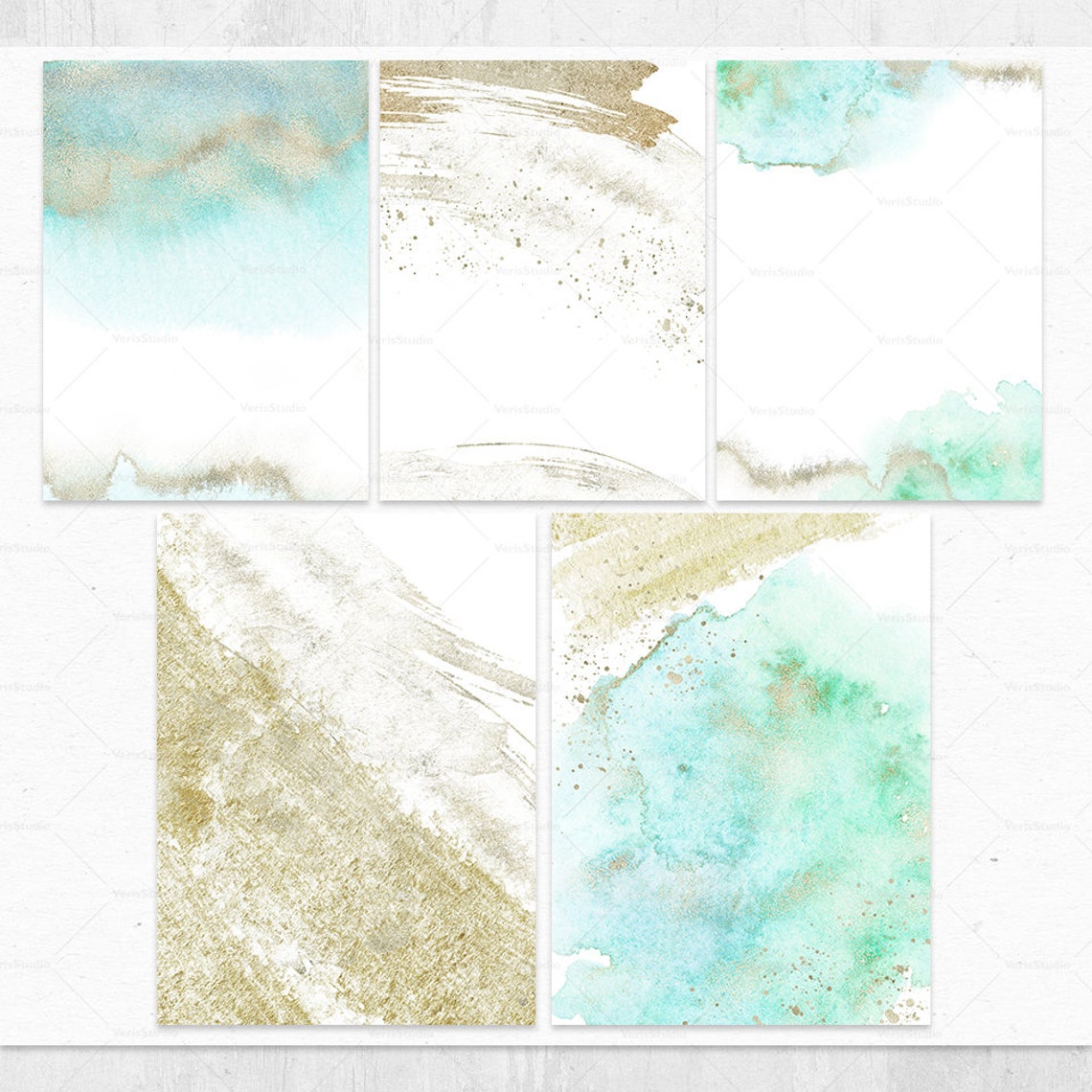 Azure Gold Blue Watercolor Digital Paper Clipart Watercolour - Etsy