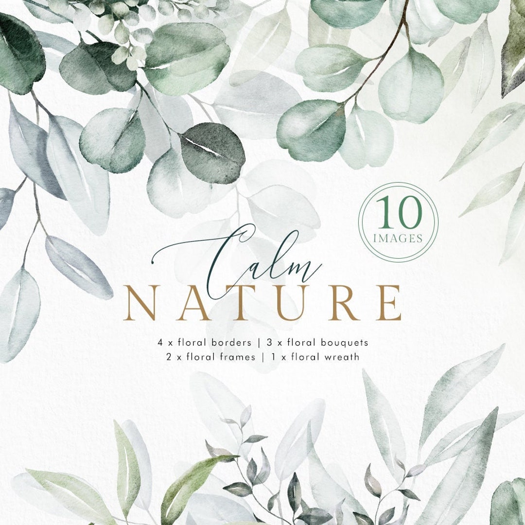 Watercolor Green Eucalyptus Olive Branch Bouquet Border Frame Wedding ...