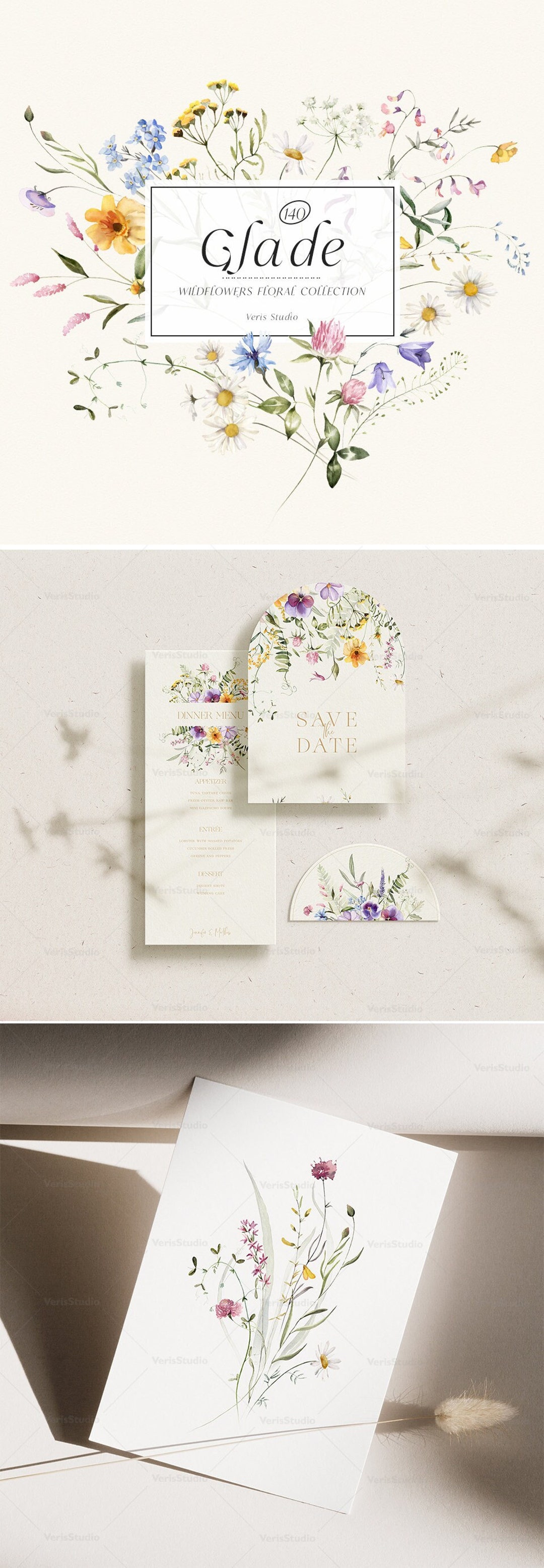 Wildflowers Watercolor Wild Field Meadow Floral Flowers Clipart Green ...