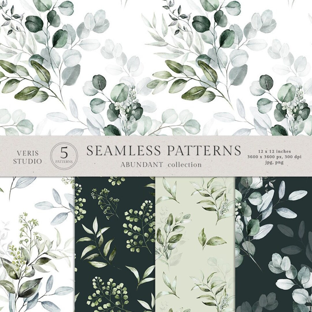 Seamless Patterns - Textile Fabric Digital Paper Leaf - Scrapbook ...