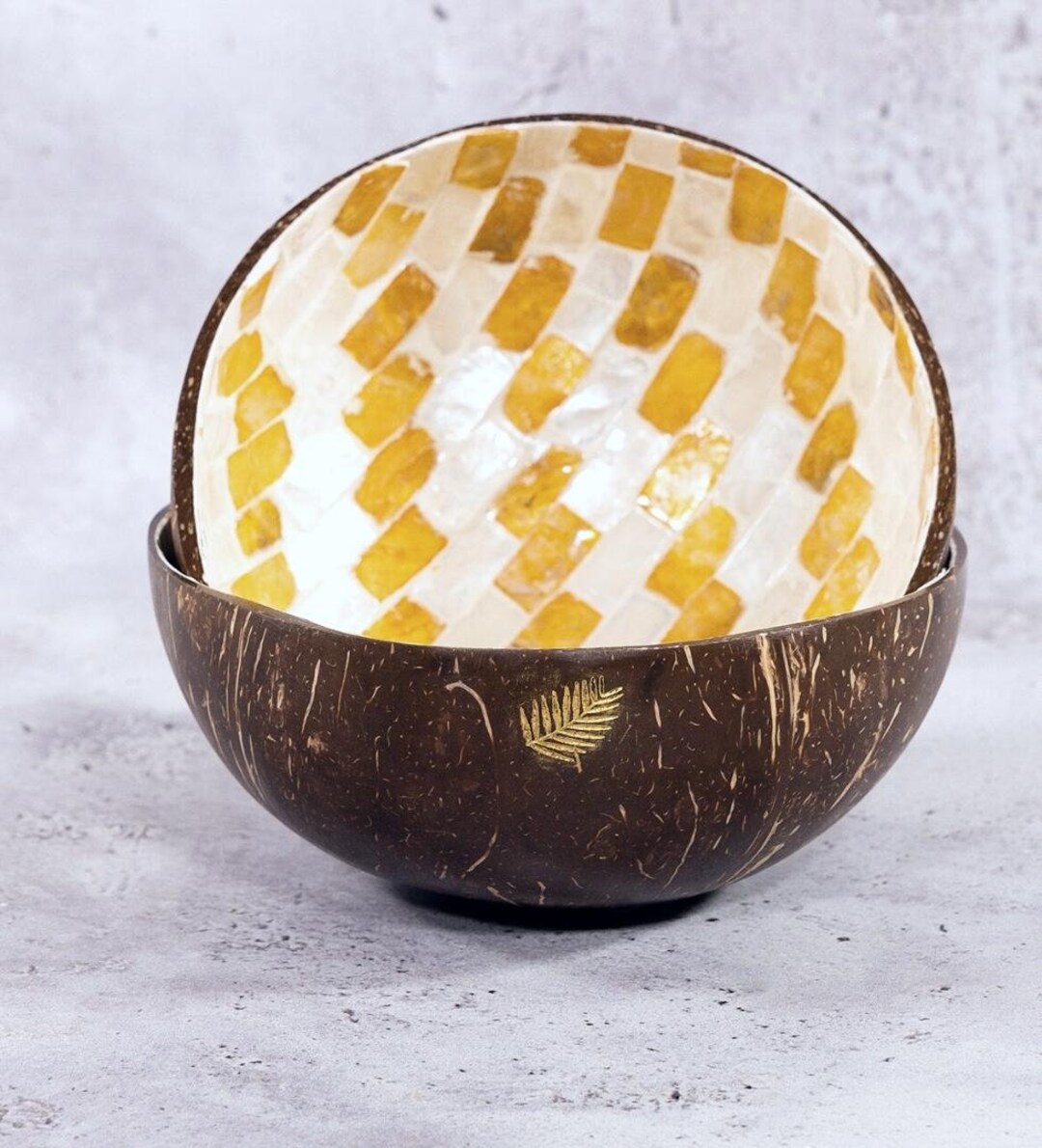 1 Mustard Yellow Mosaic Coconut Bowl by Monjolibol - Etsy