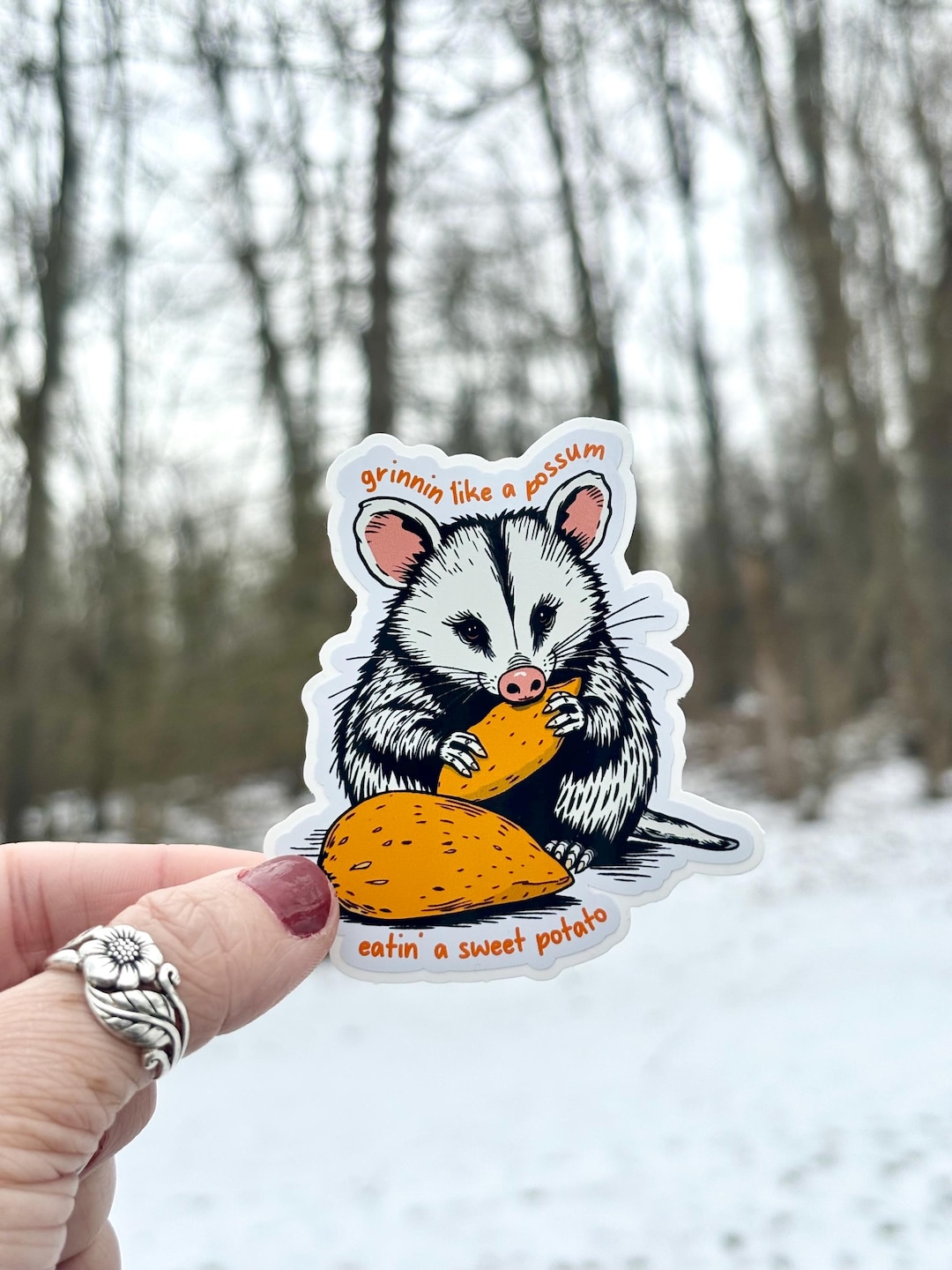 Cute Possum Sticker | Grinnin’ Like a Possum Eating a Sweet Potato ...