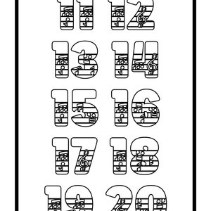 Printable Music Melody Numbers Font Pages | 1 to 30 Numbers Coloring ...