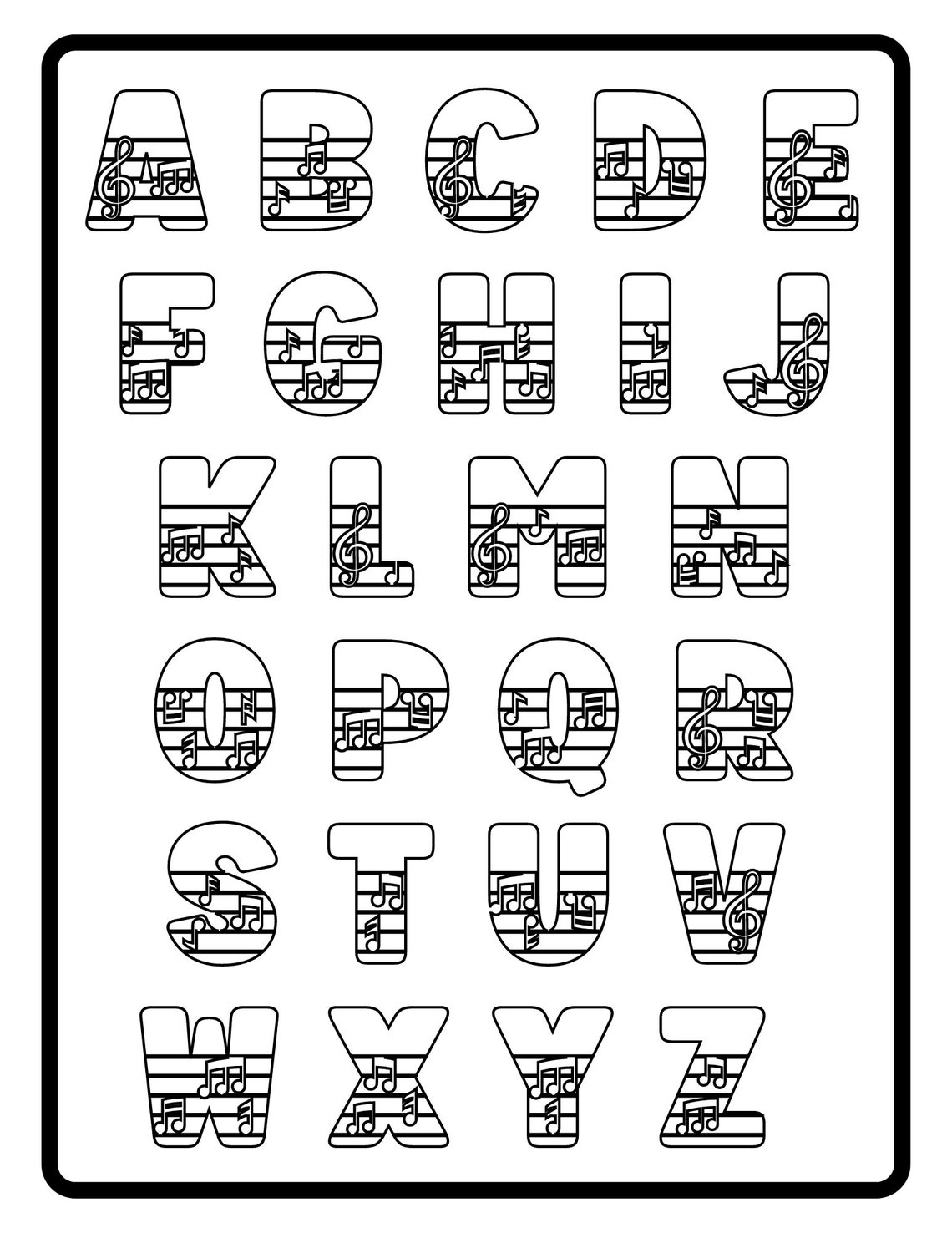 Printable Music Melody Alphabet Letters Font | ABC Alphabet Coloring ...