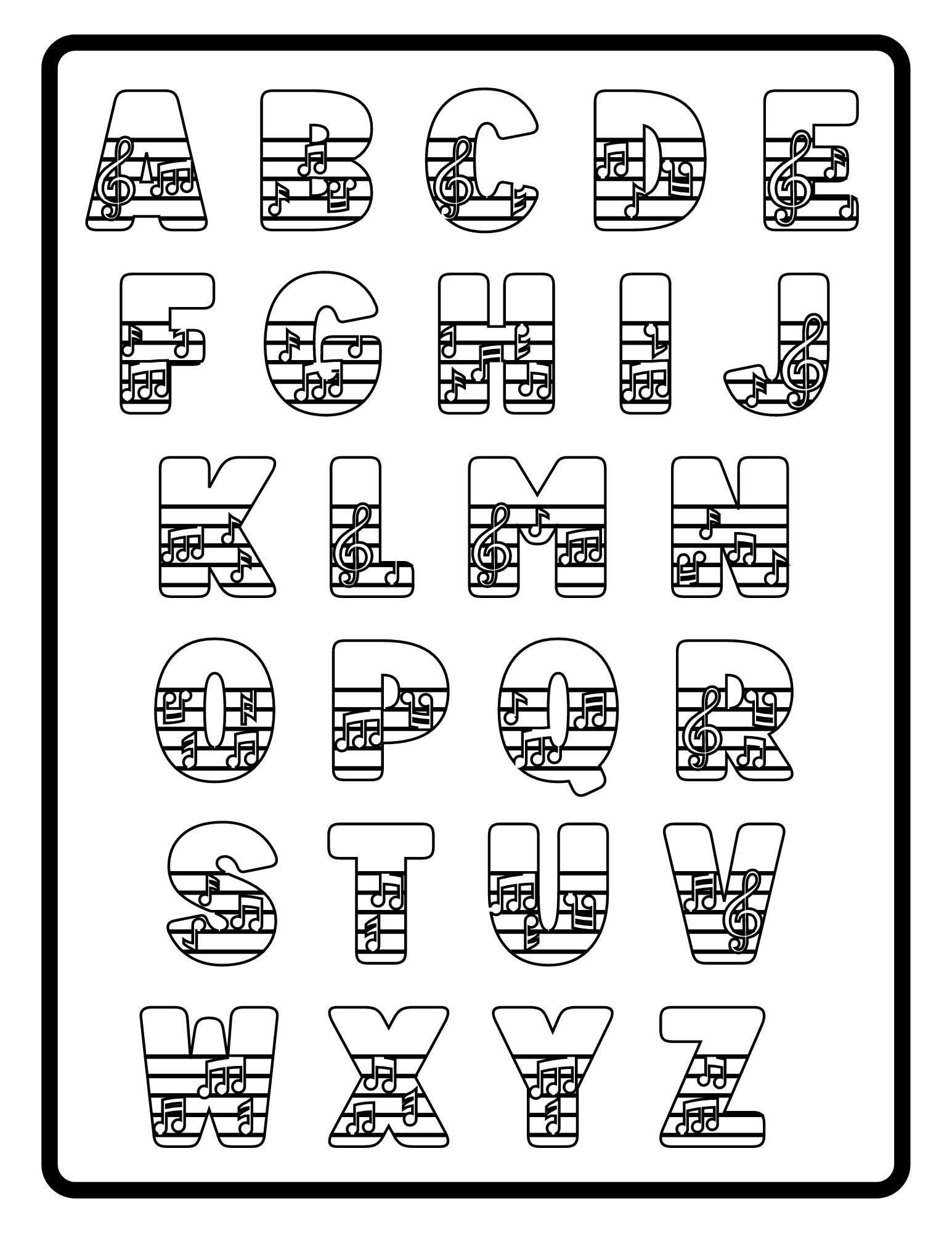 Printable Music Melody Alphabet Letters Font | ABC Alphabet Coloring ...
