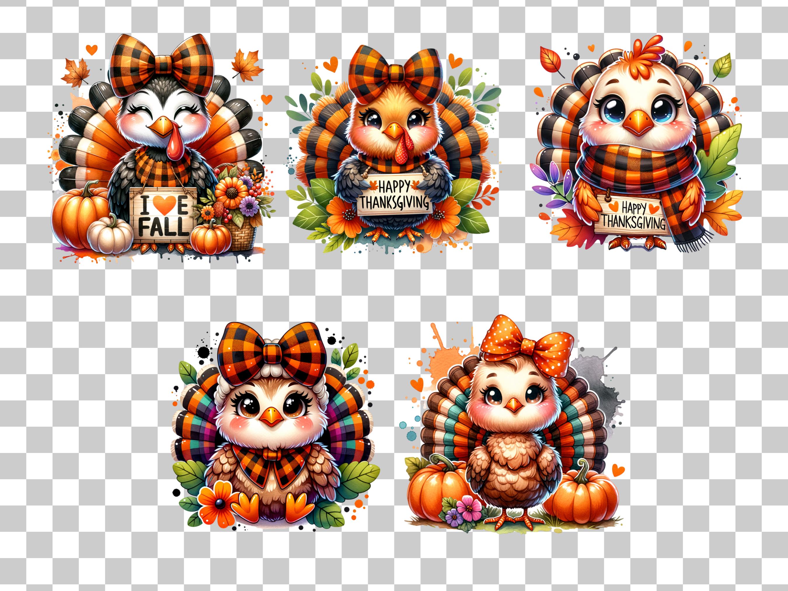 10 PNG Files Cute Turkey Clip Art Baby Turkey Thanksgiving Clipart Fall ...