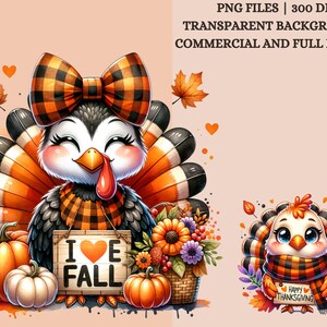 10 PNG Files Cute Turkey Clip Art Baby Turkey Thanksgiving Clipart Fall ...