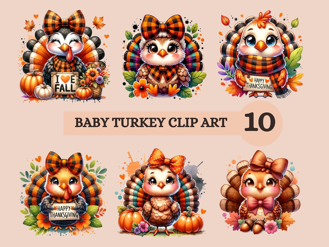 10 PNG Files Cute Turkey Clip Art Baby Turkey Thanksgiving Clipart Fall ...