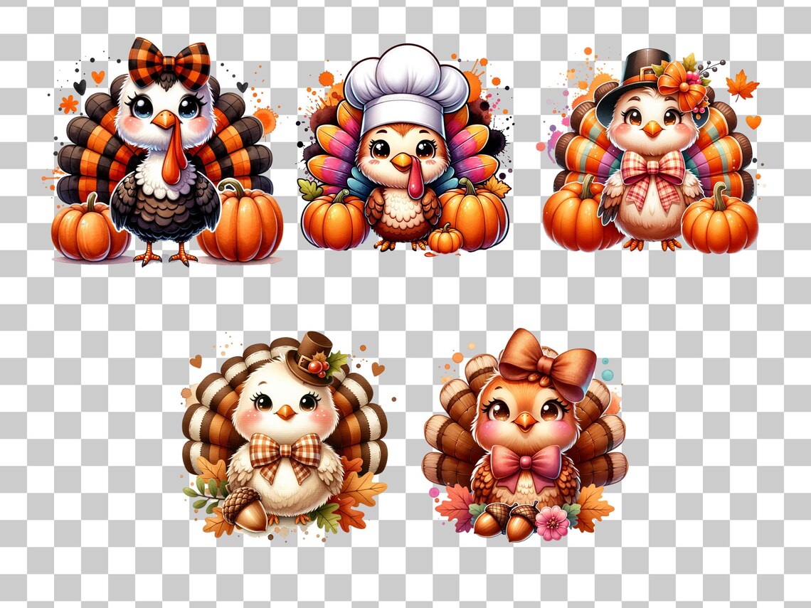 10 PNG Files Cute Turkey Clip Art Baby Turkey Thanksgiving Clipart Fall ...