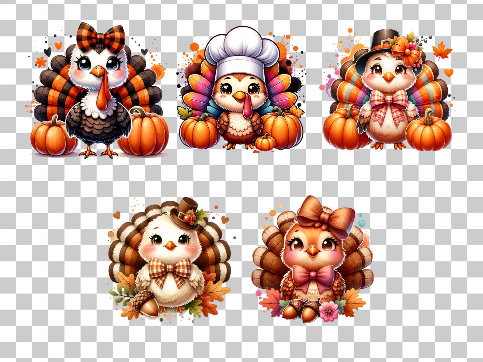 10 PNG Files Cute Turkey Clip Art Baby Turkey Thanksgiving Clipart Fall ...