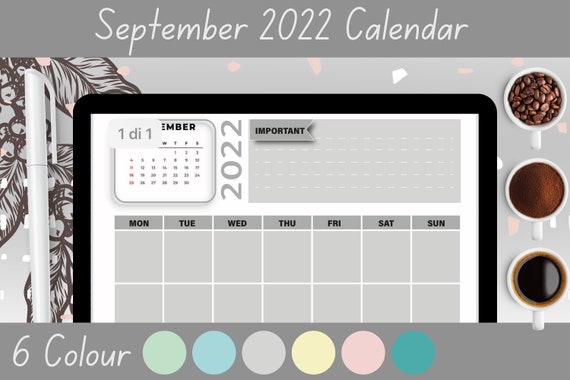 September 2022 Calendar Digital Download 6 Colours - Etsy