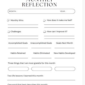 Monthly Journal Printable Monthly Reflection Month in Review Gratitude ...