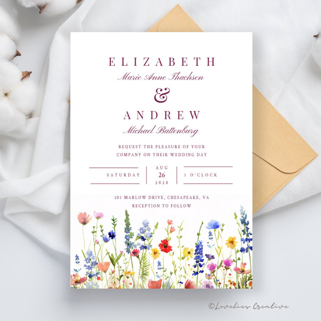 Watercolor Flower Invitation | Floral Invite | Instant Editable Digital ...