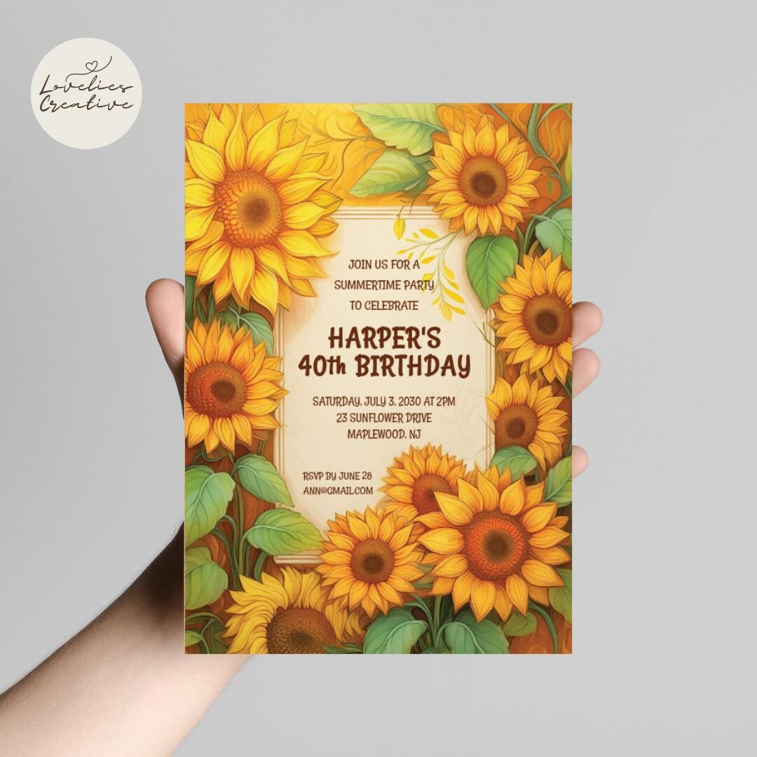 Sunflower Invitations for Birthday, Anniversary, Garden Events and More ...