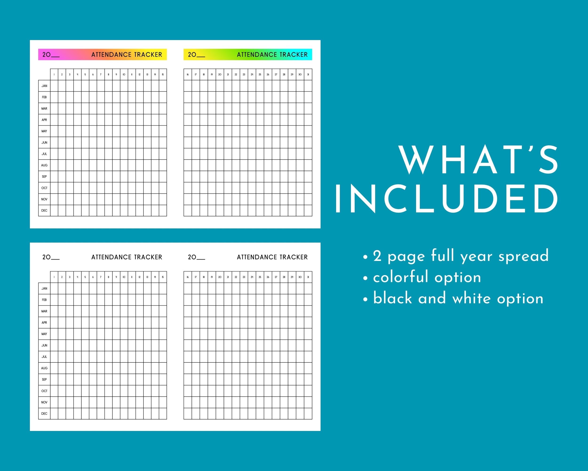 Homeschool Attendance Tracker Printable | Undated Yearly Attendance Log ...