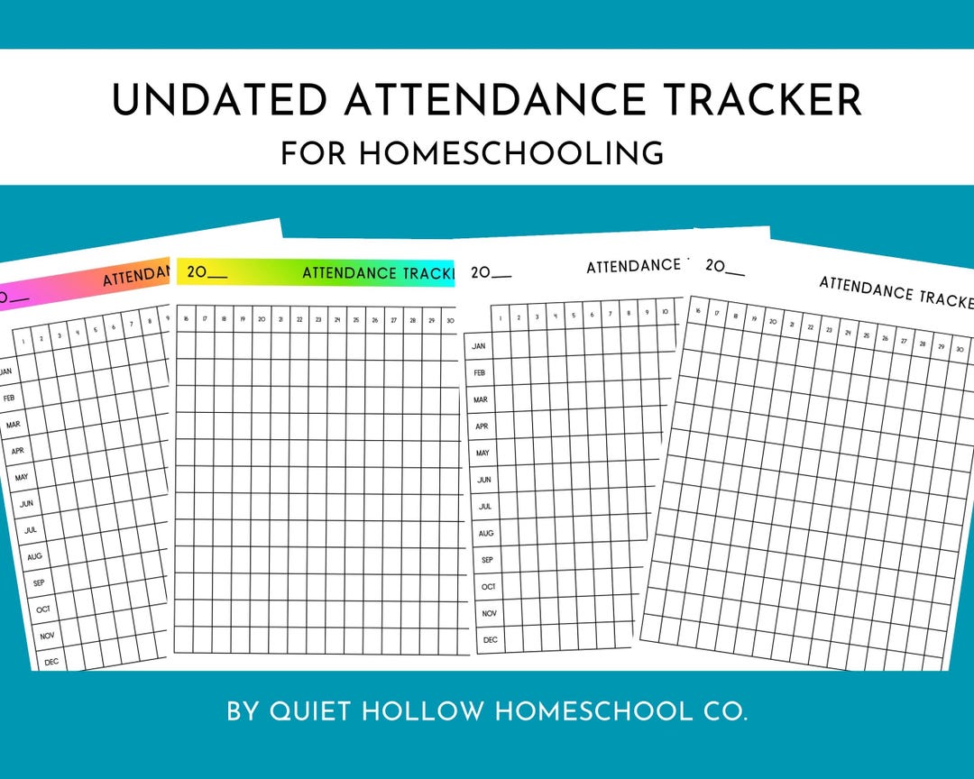Homeschool Attendance Tracker Printable | Undated Yearly Attendance Log ...
