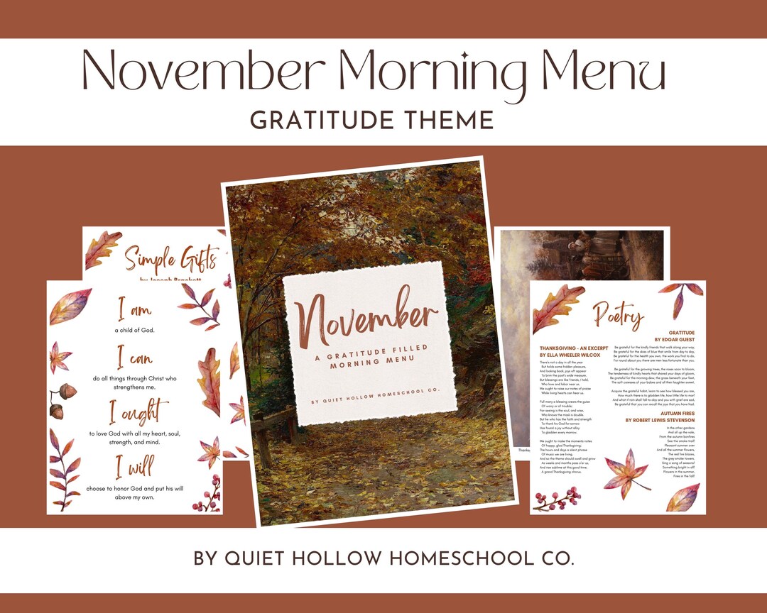 November Morning Menu | Charlotte Mason Inspired Homeschool Printable ...