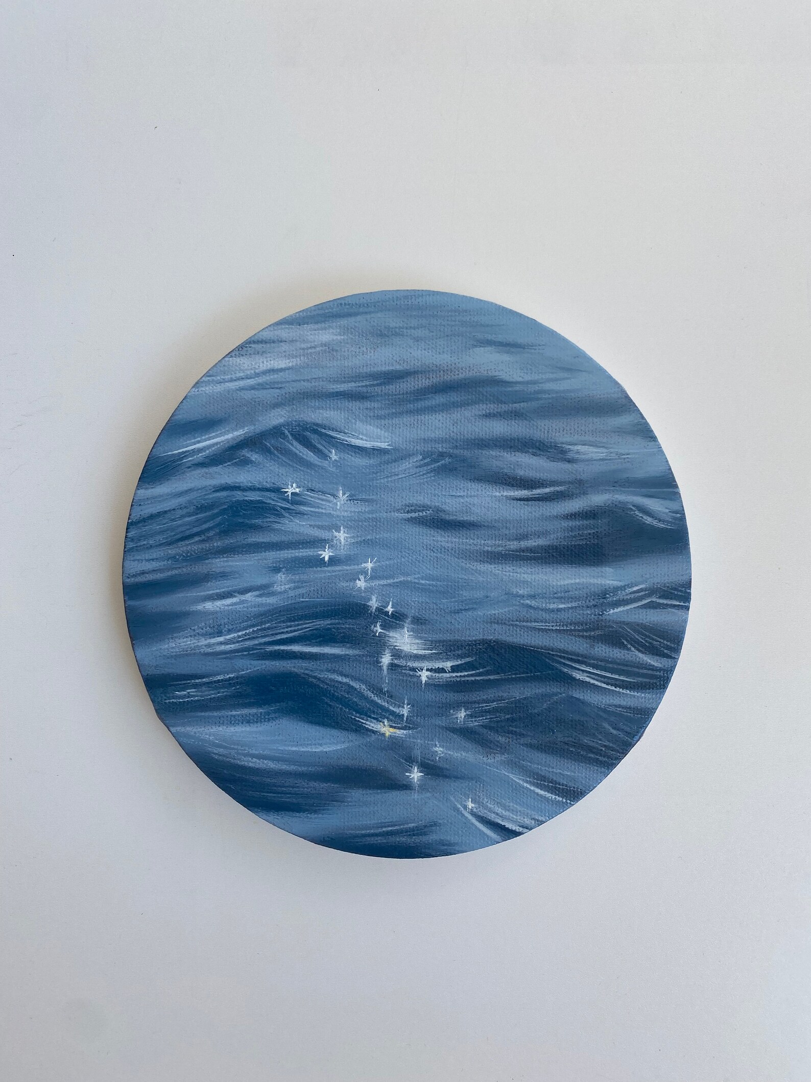 Ionian Blue - Original Oil Painting | ø 20cm | 8" Round Canvas | Ocean ...