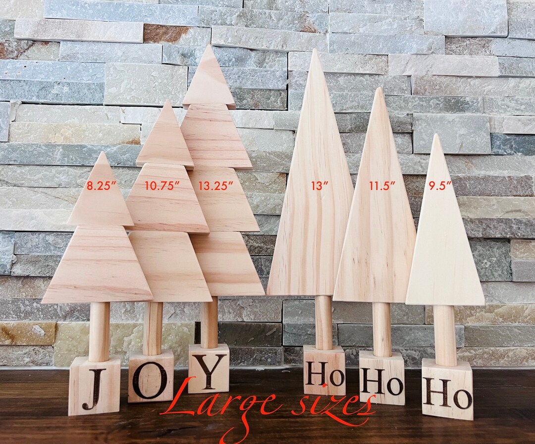 Large Decorative Christmas Trees, Wooden JOY- Ho Ho Ho Engraved Holiday ...