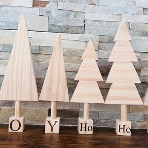 Large Decorative Christmas Trees, Wooden JOY- Ho Ho Ho Engraved Holiday ...