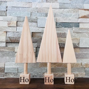 Large Decorative Christmas Trees, Wooden JOY- Ho Ho Ho Engraved Holiday ...