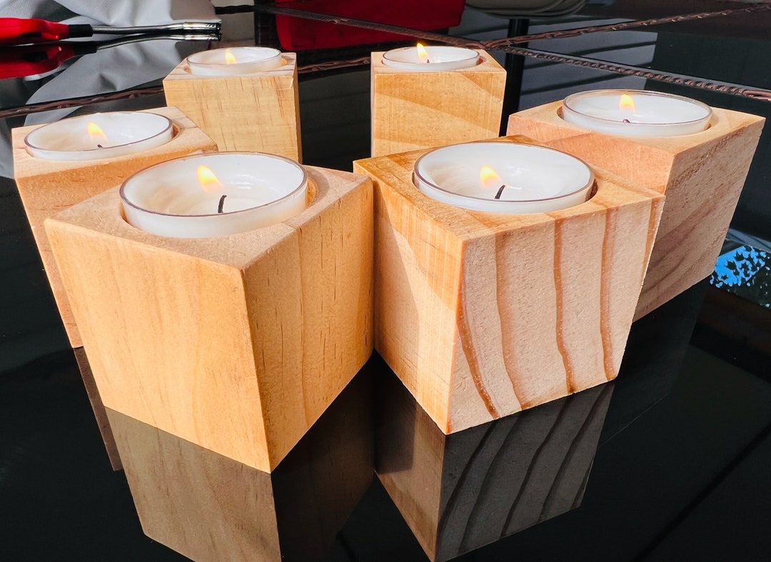 Wooden Tea Light Holder, Set of 6, Candle Holders, Candle Favor, DIY ...