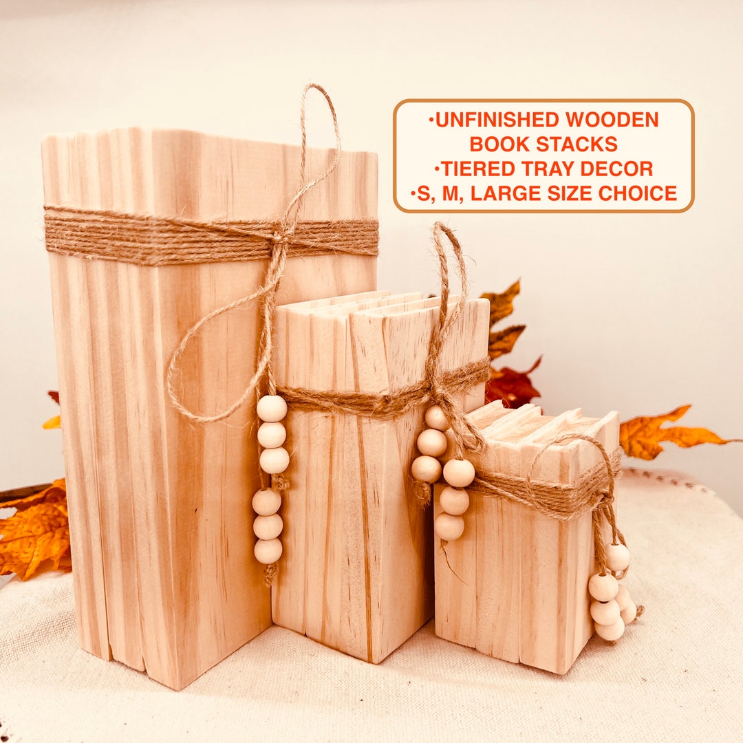Unfinished Wooden Book Stacks, Home Decor, Housewarming Gift, Gift for ...