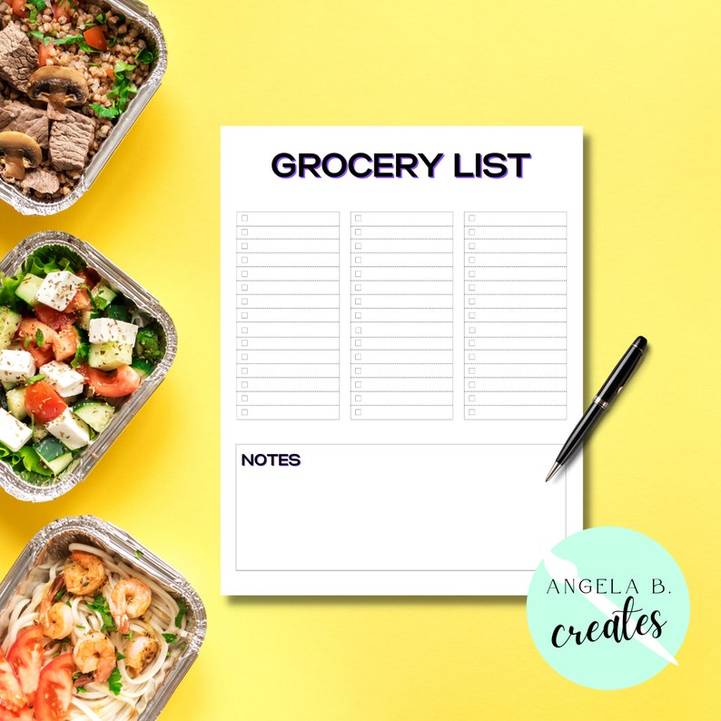 Printable Grocery List With Notes Set of 7, Shopping List, Weekly Meal ...
