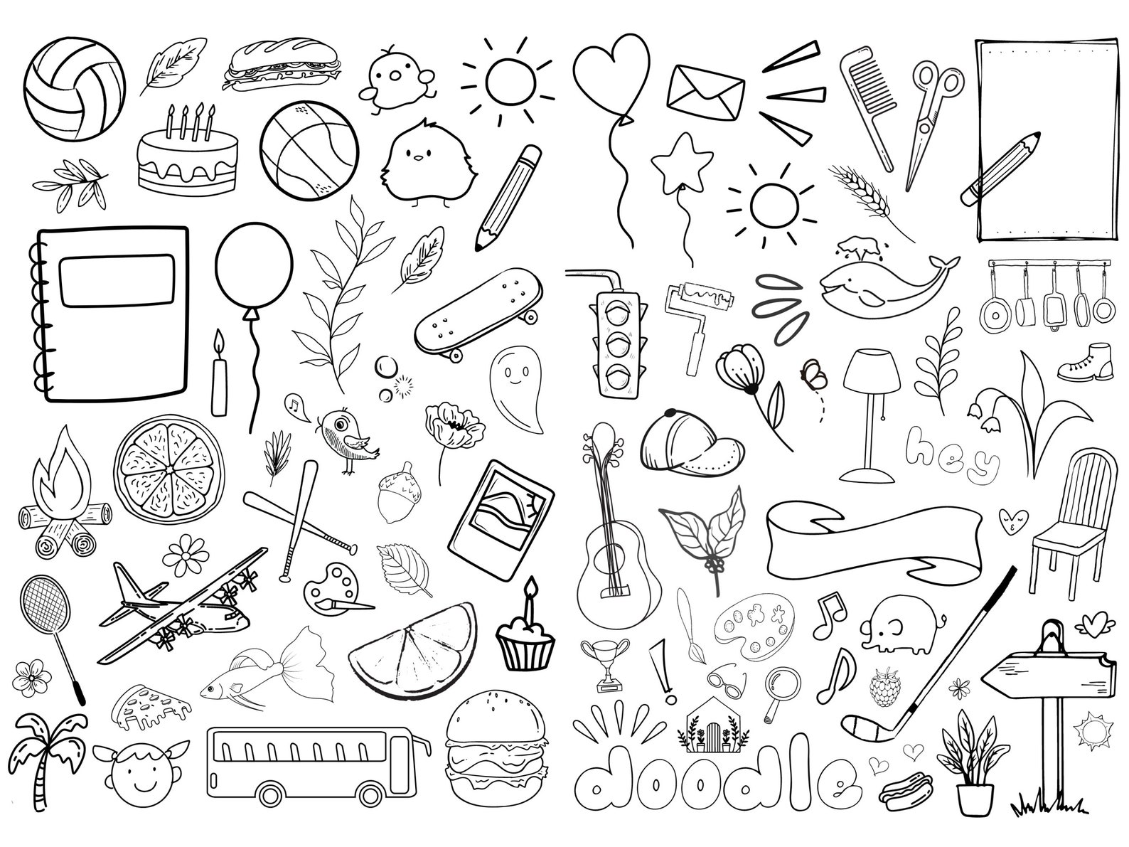 140 + Doodle Clipart | Doodles Lineart Elements | Doodle Coloring Pages ...