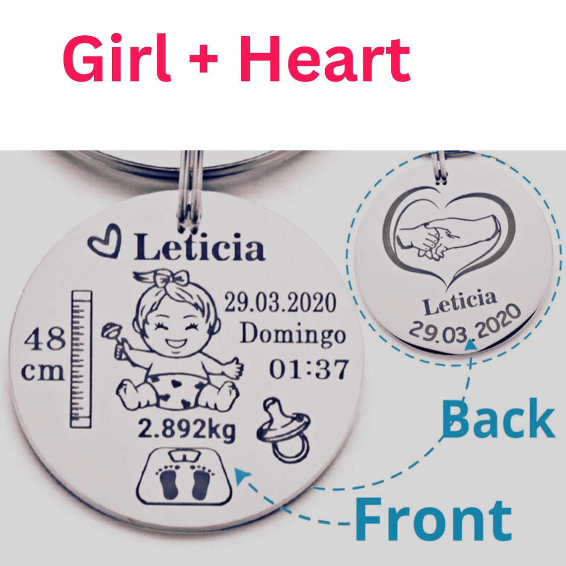 Baby Birth Keychain, Personalized Engraving Keychain for Baby Boys and ...