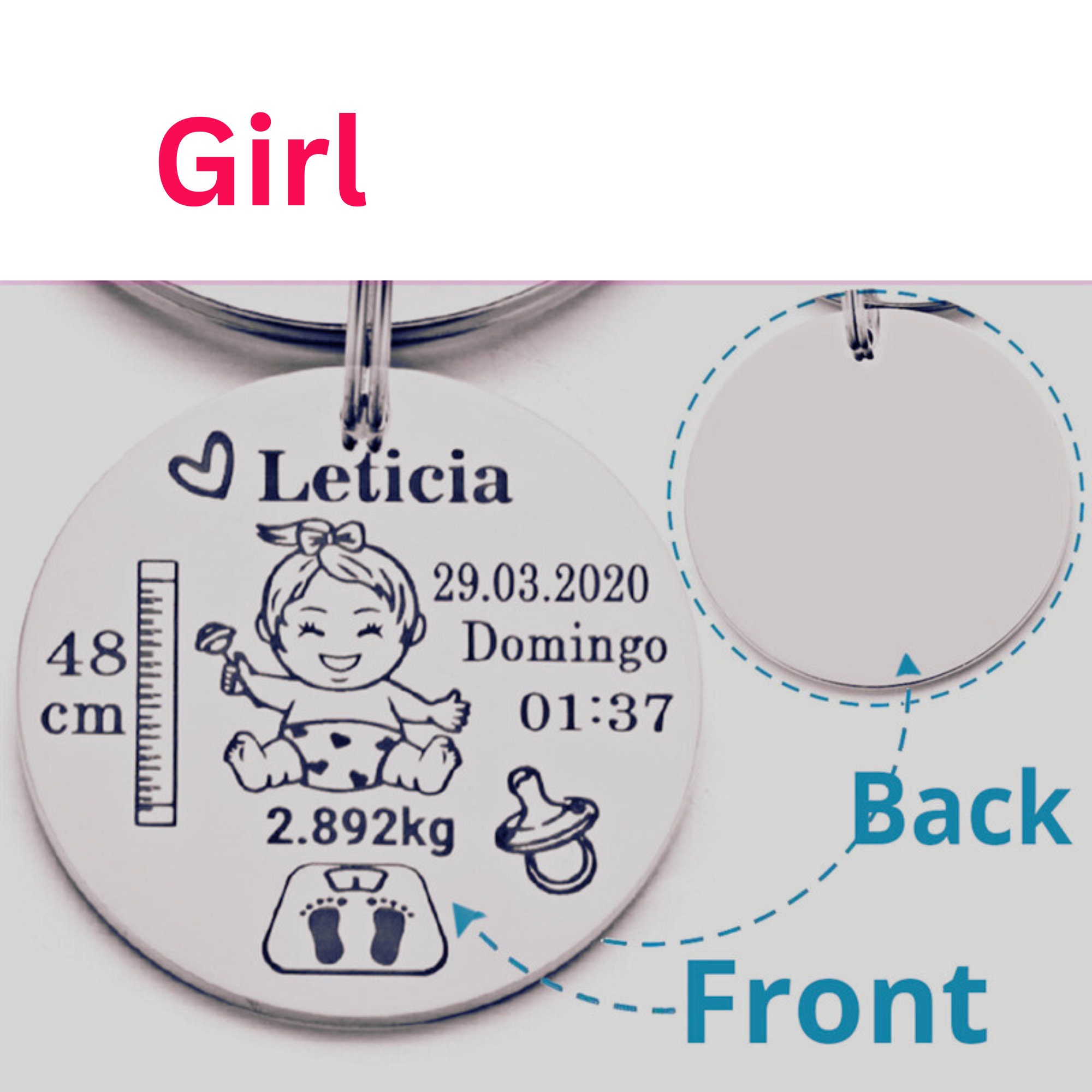 Baby Birth Keychain, Personalized Engraving Keychain for Baby Boys and ...