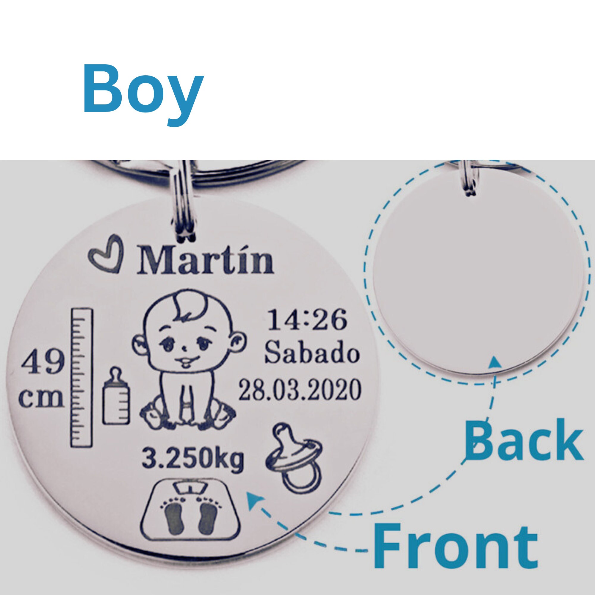Baby Birth Keychain, Personalized Engraving Keychain for Baby Boys and ...