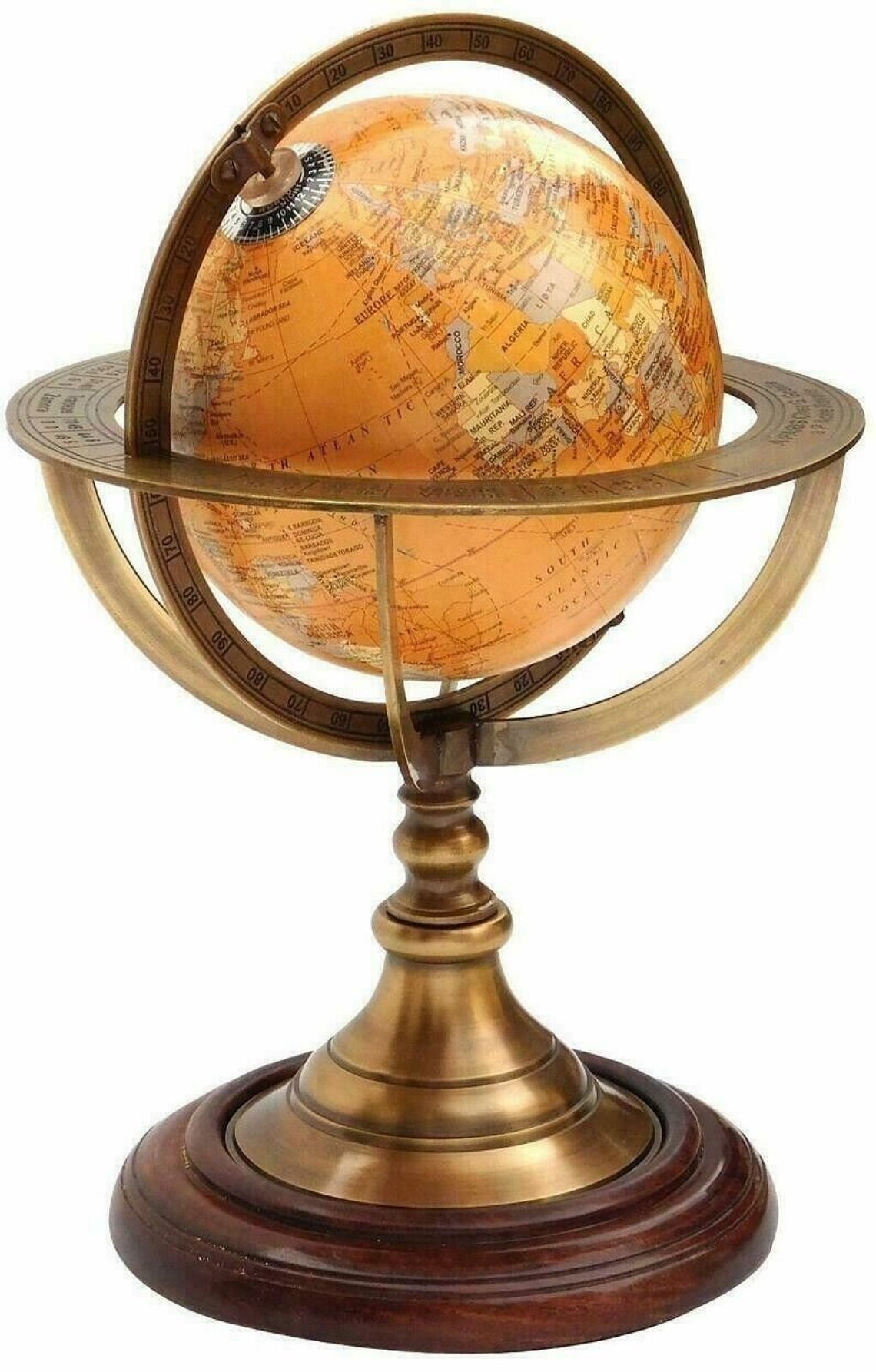 11 Antique Brass World Map Globe Nautical Desk Décor Astrolabe ...