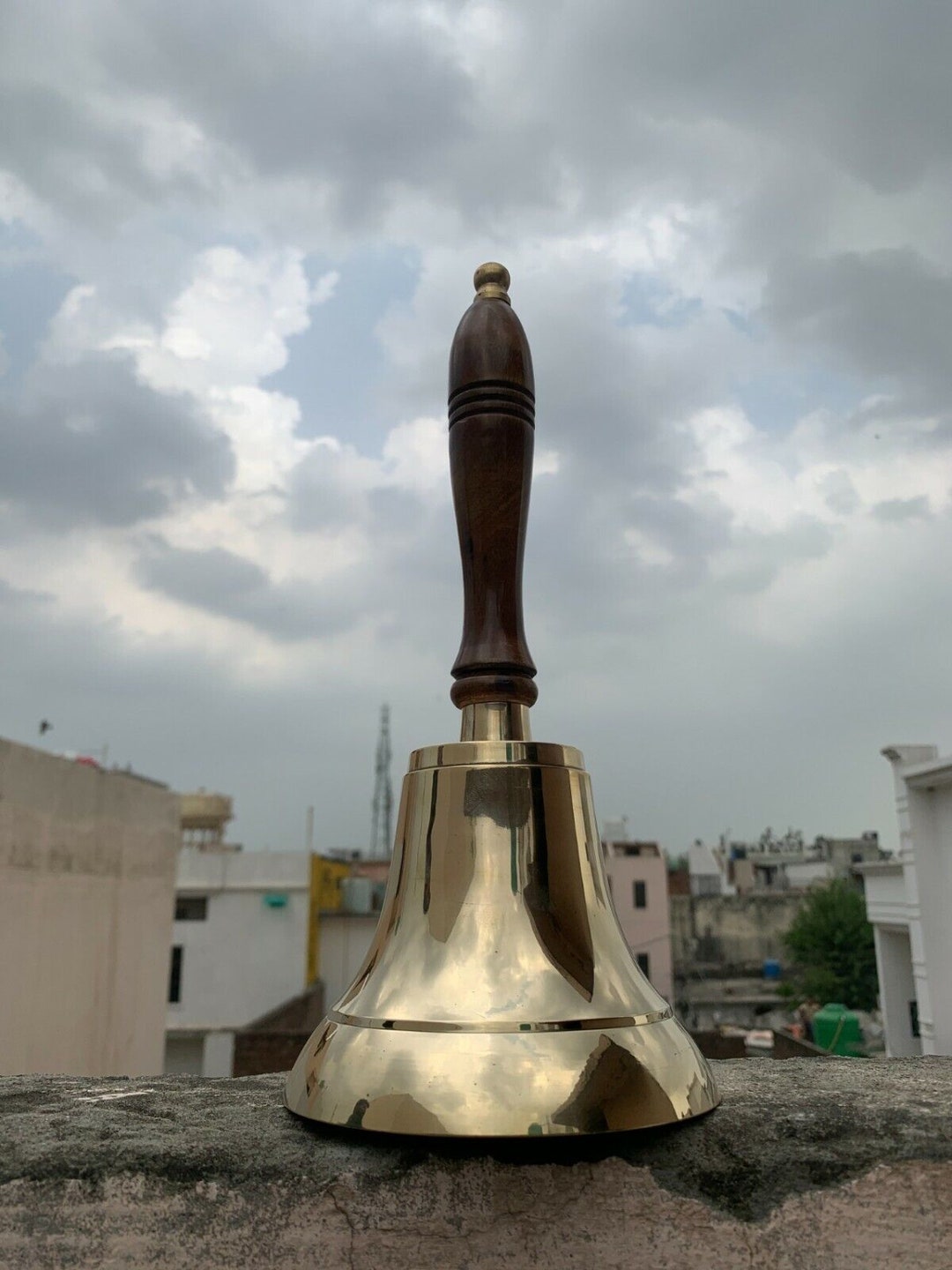 11" Solid Brass Hand Bell School Bell With Wood Handle Call Service ...