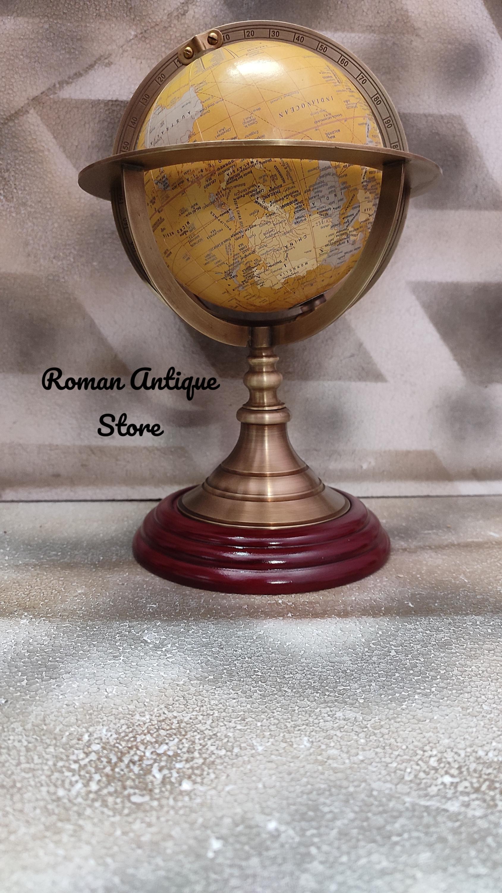 11" Antique Brass World Map Globe Nautical Desk Décor Astrolabe ...