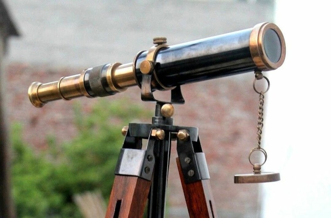 Brass Antique Telescope W/wooden Adjustable Tripod Working Astrolabe ...