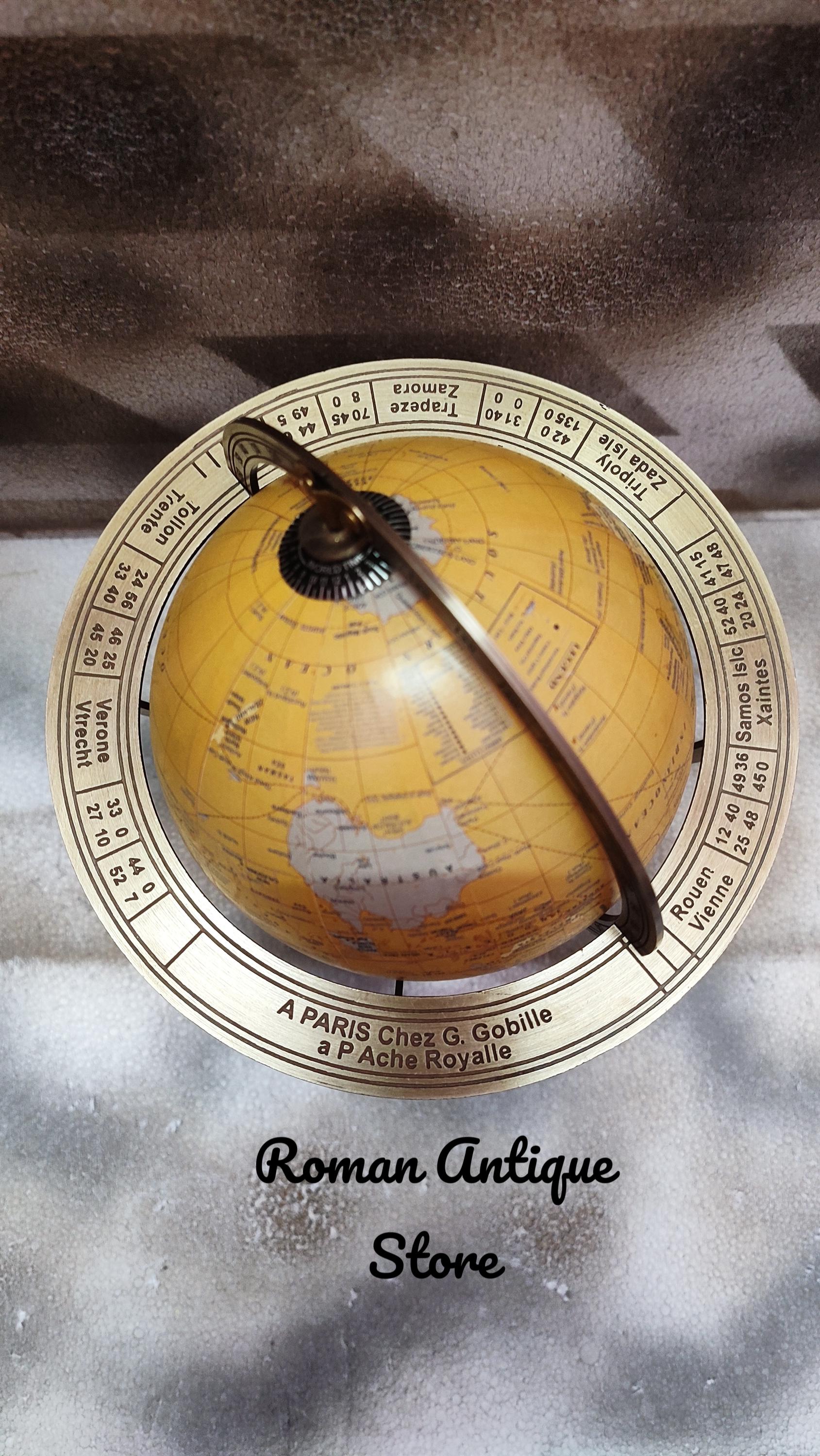 11" Antique Brass World Map Globe Nautical Desk Décor Astrolabe ...