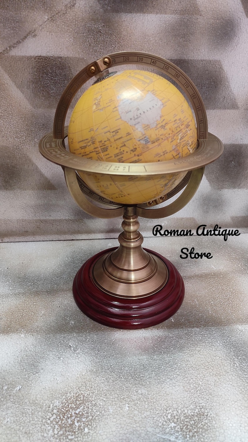 11" Antique Brass World Map Globe Nautical Desk Décor Astrolabe ...