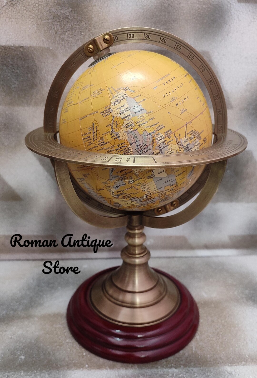 11" Antique Brass World Map Globe Nautical Desk Décor Astrolabe ...