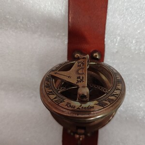 Maritime Brass Sundial Compass Leather Wrist Watch Nautical Collectible ...