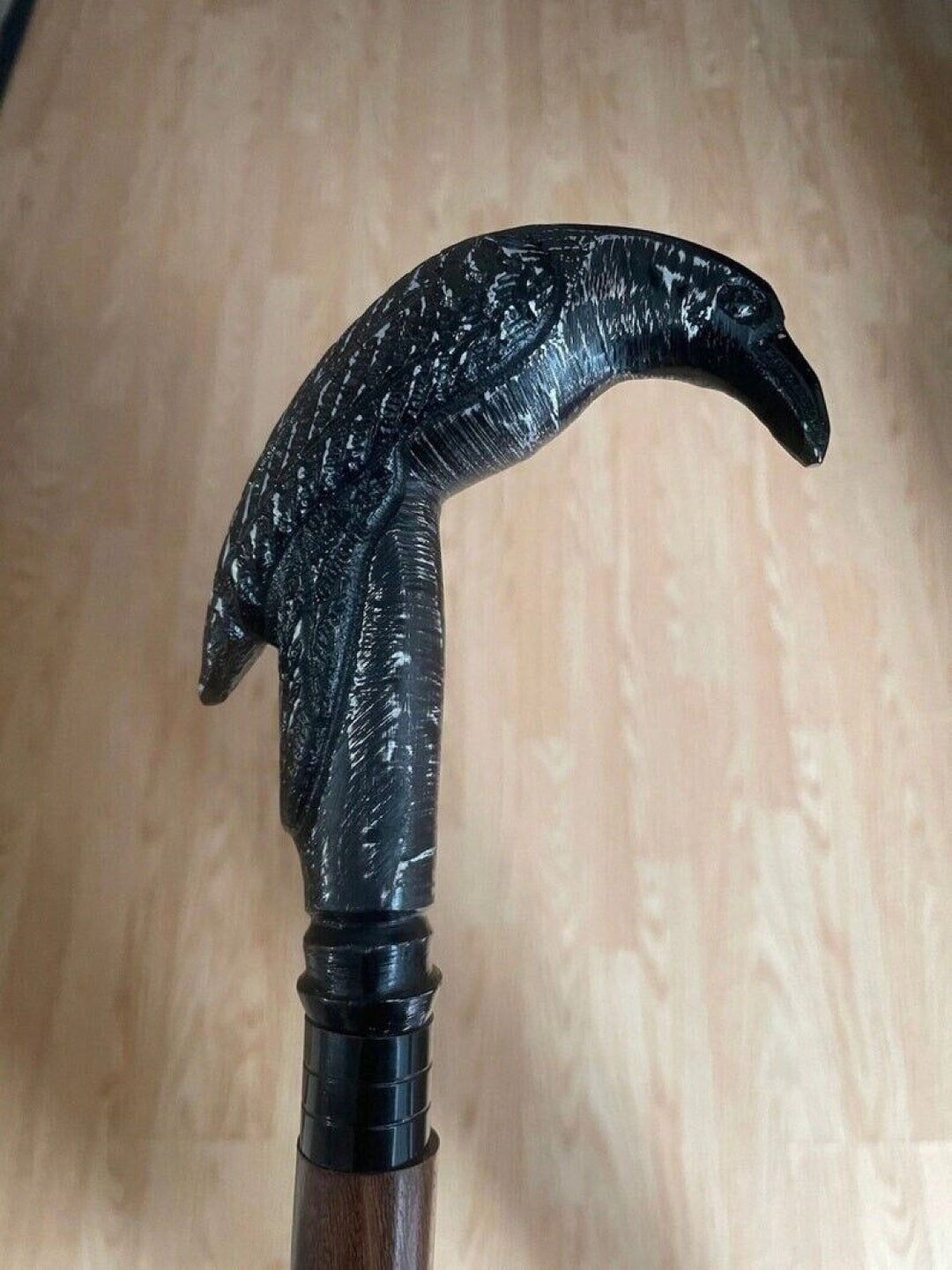 Rare Victorian RAVEN Handcrafted Walking Stick Cane-al Black Steampunk ...
