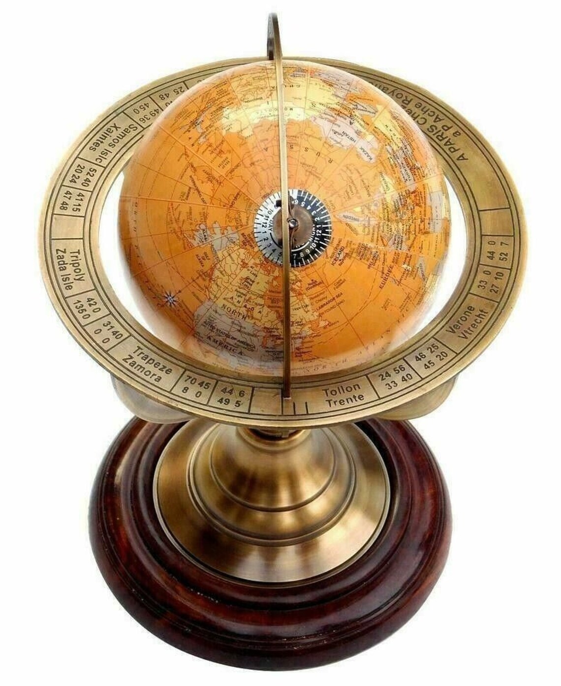 11 Antique Brass World Map Globe Nautical Desk Décor Astrolabe ...