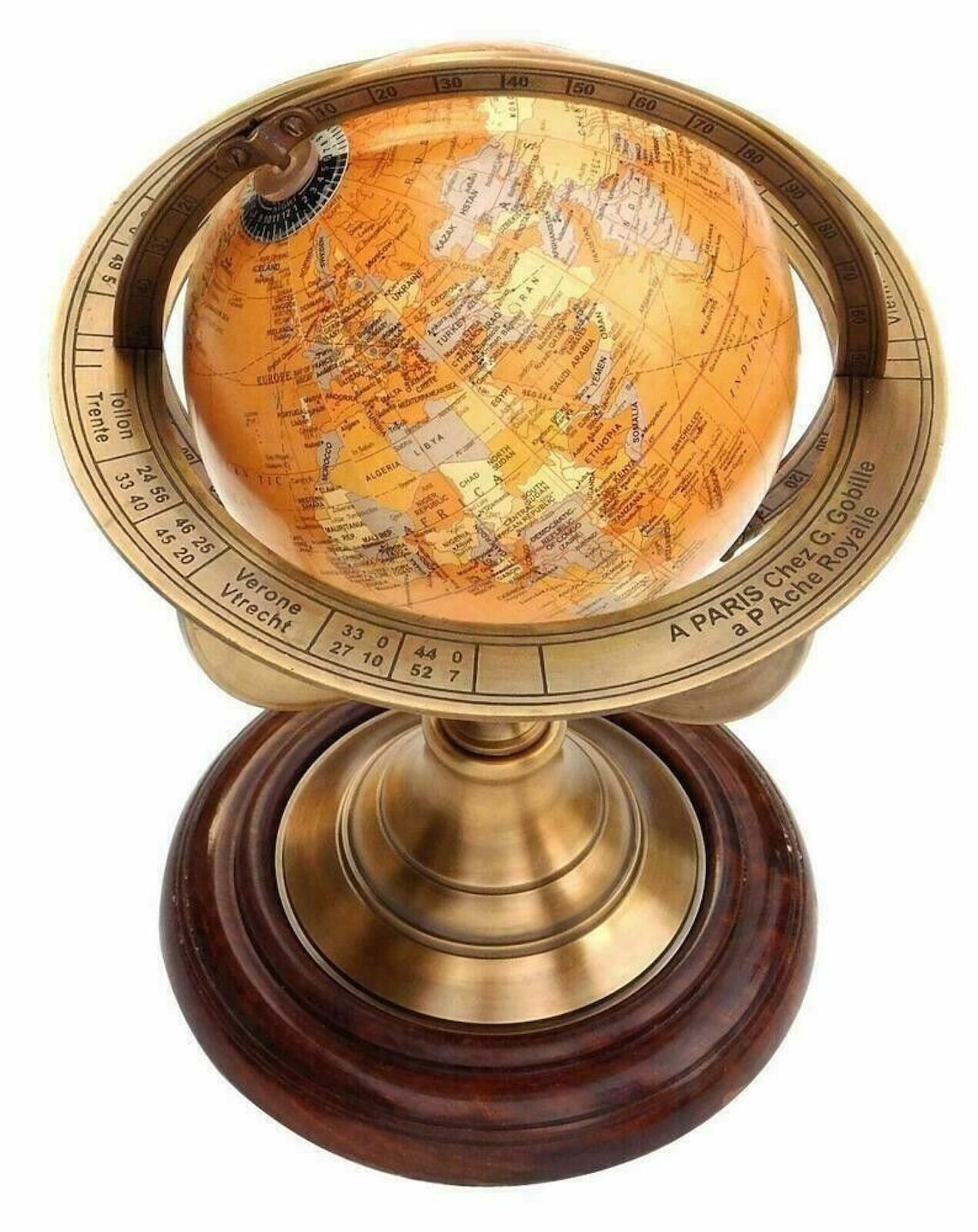11 Antique Brass World Map Globe Nautical Desk Décor Astrolabe ...