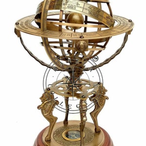 Antique Brass 18 Armillary Globe Sphere Engraved With Compass on Wooden ...
