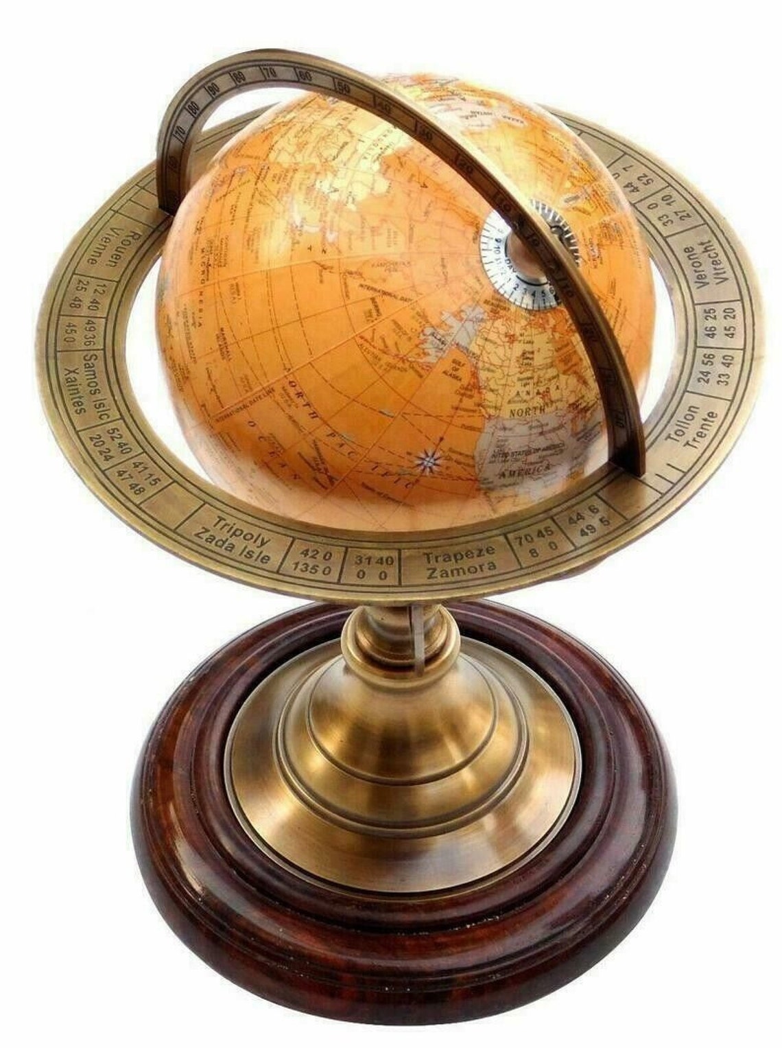 11 Antique Brass World Map Globe Nautical Desk Décor Astrolabe ...