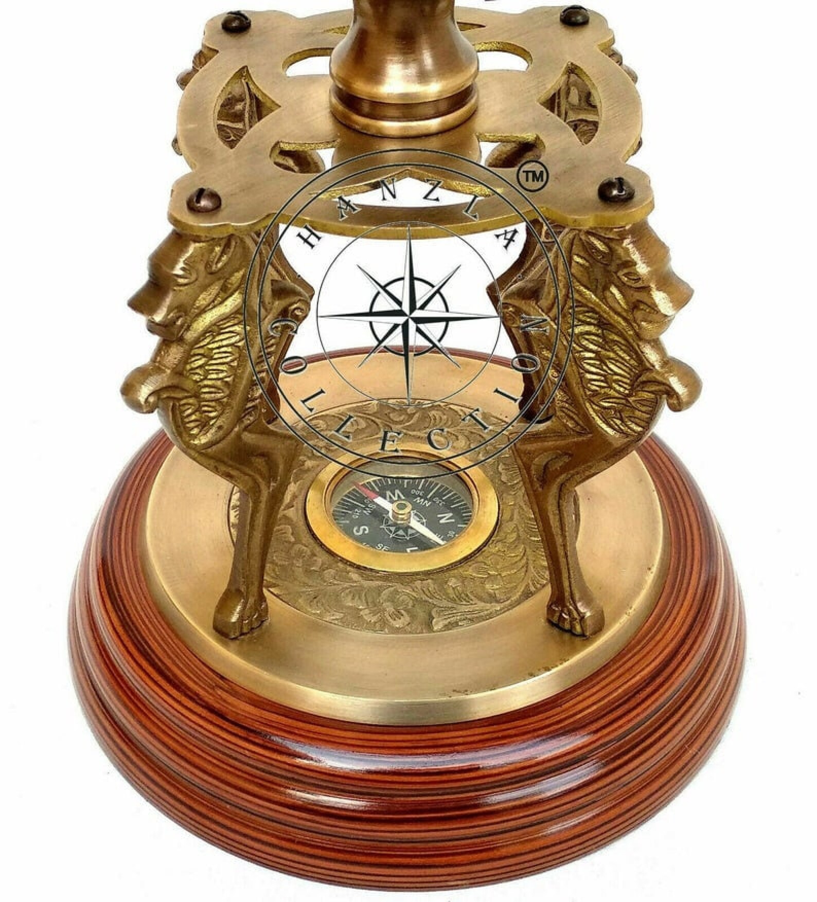 Antique Brass 18 Armillary Globe Sphere Engraved With Compass on Wooden ...